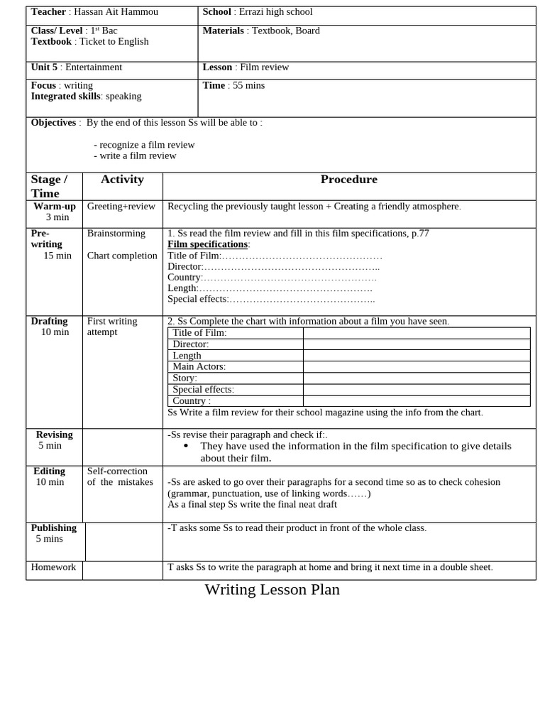 Film Review Writing Lesson Plan | PDF | Education Theory | Pedagogy