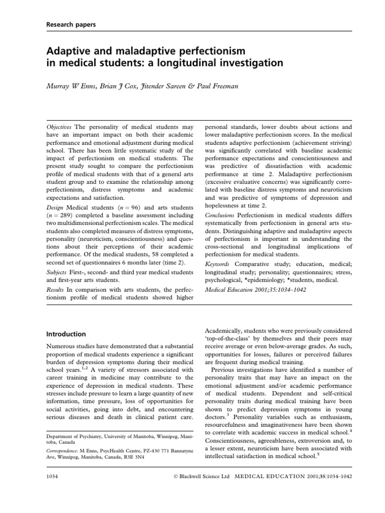 2008 - Enns - Adaptive and Maladaptive Perfectionism in Medical ...