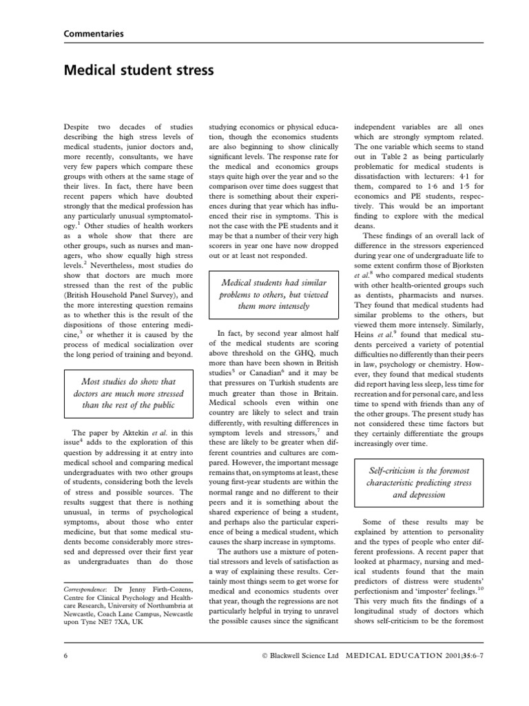 2008 - Medical Student Stress | PDF | Medical School | Behavioural Sciences
