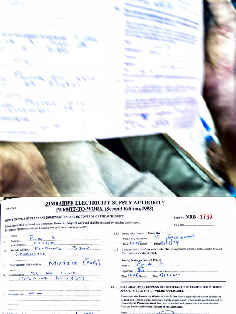 ZESA Permit To Work - 01-09-24 | PDF | Electricity | Electrical Engineering