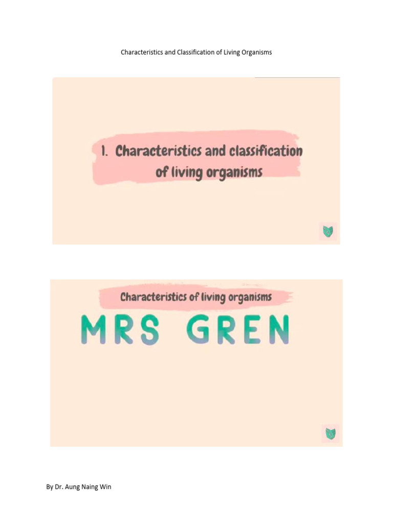 Characteristics and Classifications of Living Organisms With MCQ | PDF ...