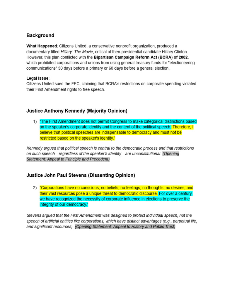 citizens united v fec #2 scripted argument script | PDF | Citizens ...