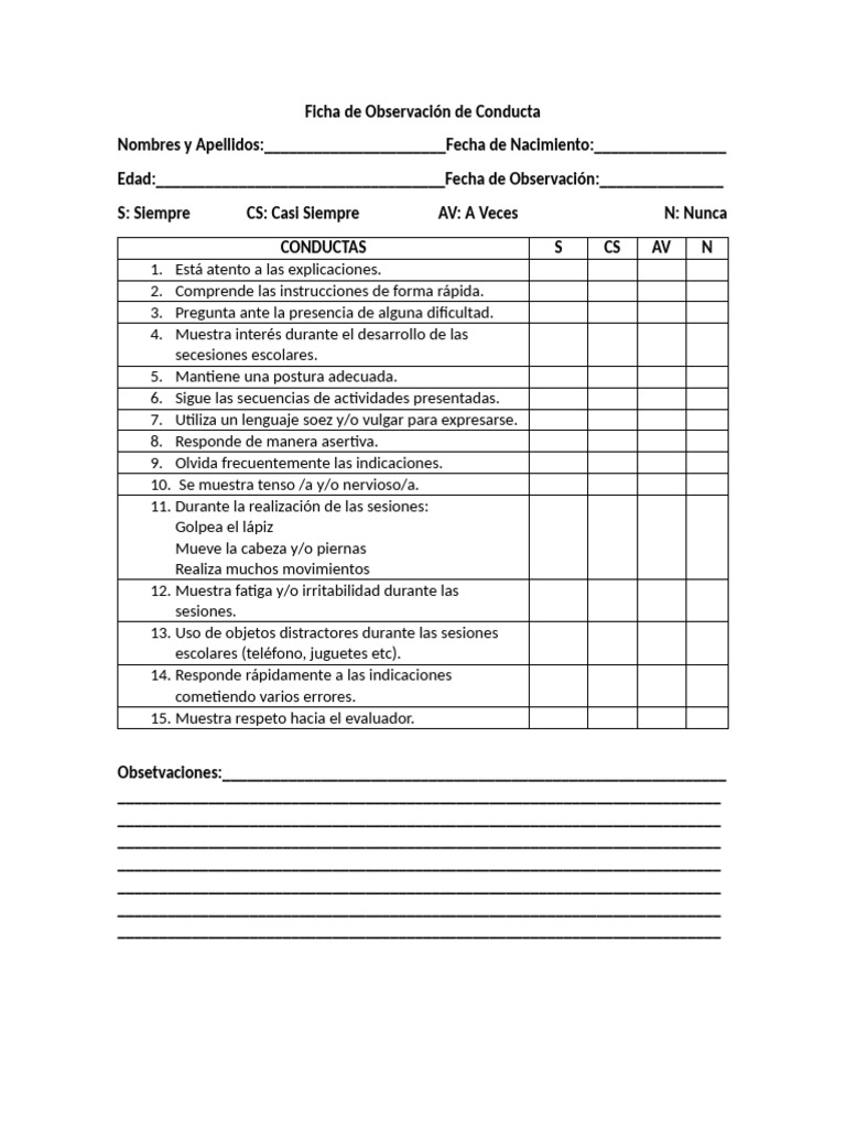 Ficha de Observación de Conducta | PDF