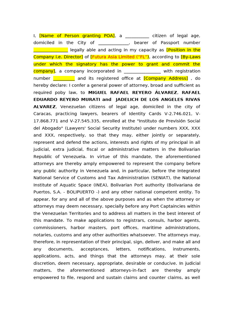 Draft POA Futura Asia Limited To RA&A. December 6, 2024. | PDF | Power ...