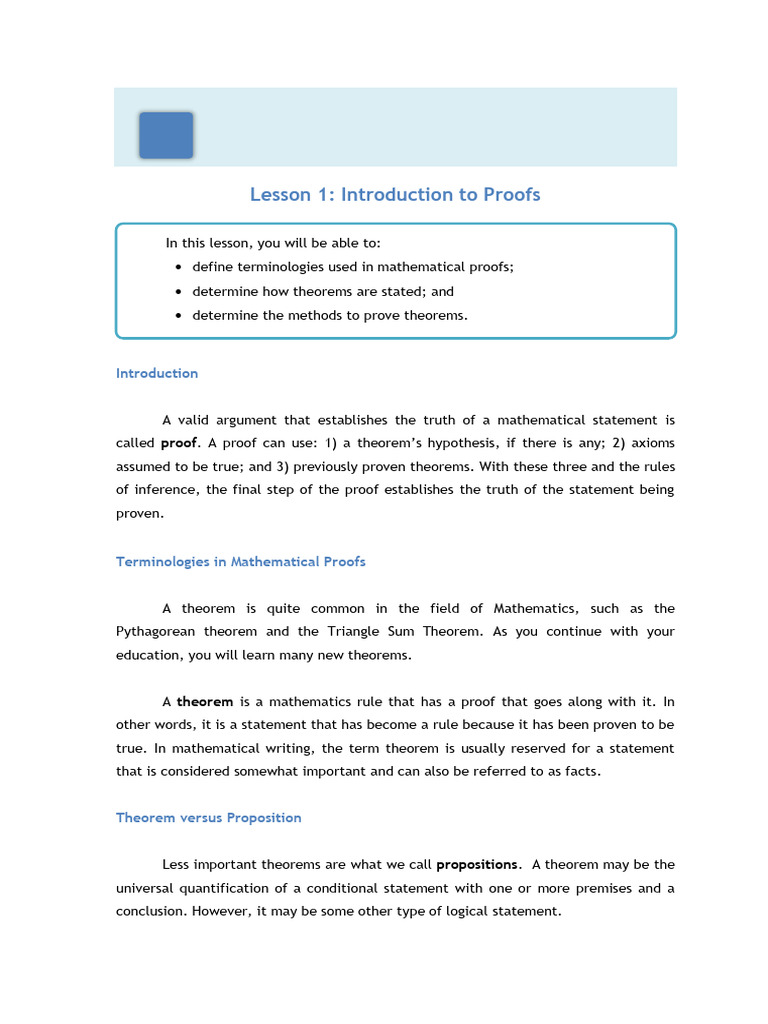 Module III Lesson 1 Introduction To Proofs v2 | PDF | Theorem ...