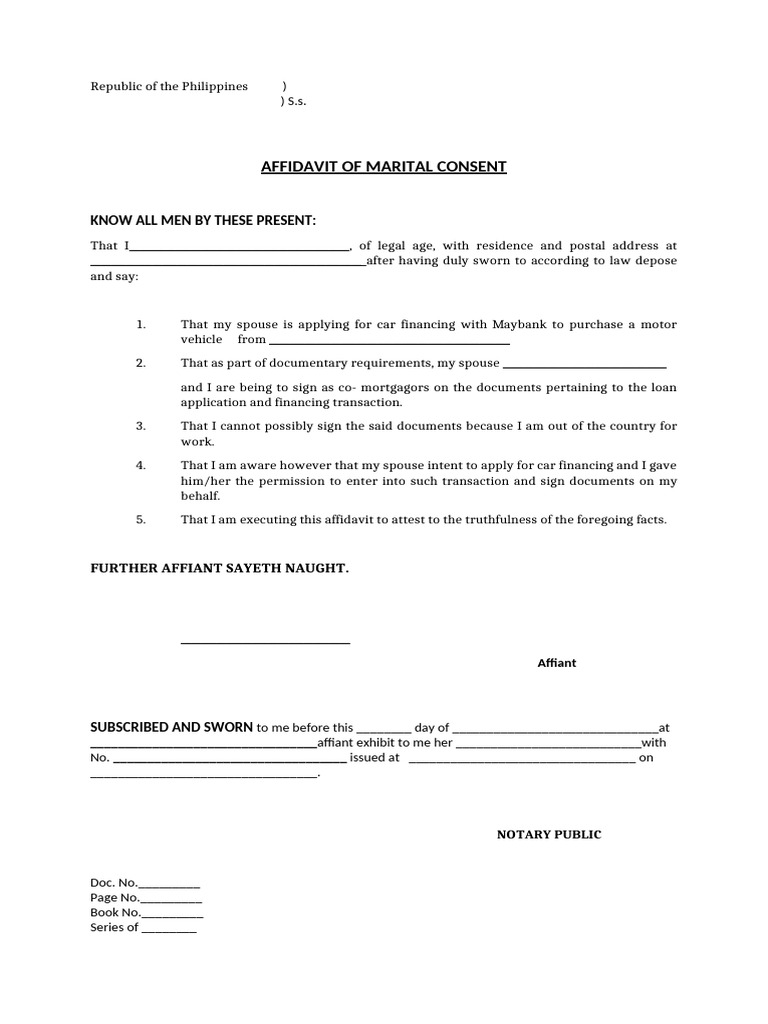 AFFIDAVIT OF MARITAL CONSENT | PDF
