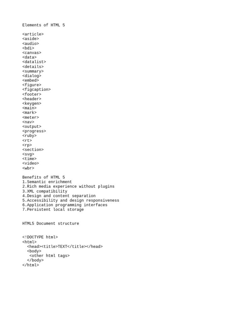 Elements of HTML 5 | PDF
