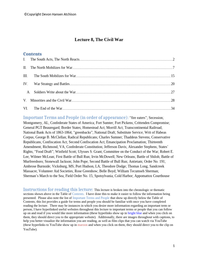 Lecture 8, The Civil War | PDF | Confederate States Of America | George ...