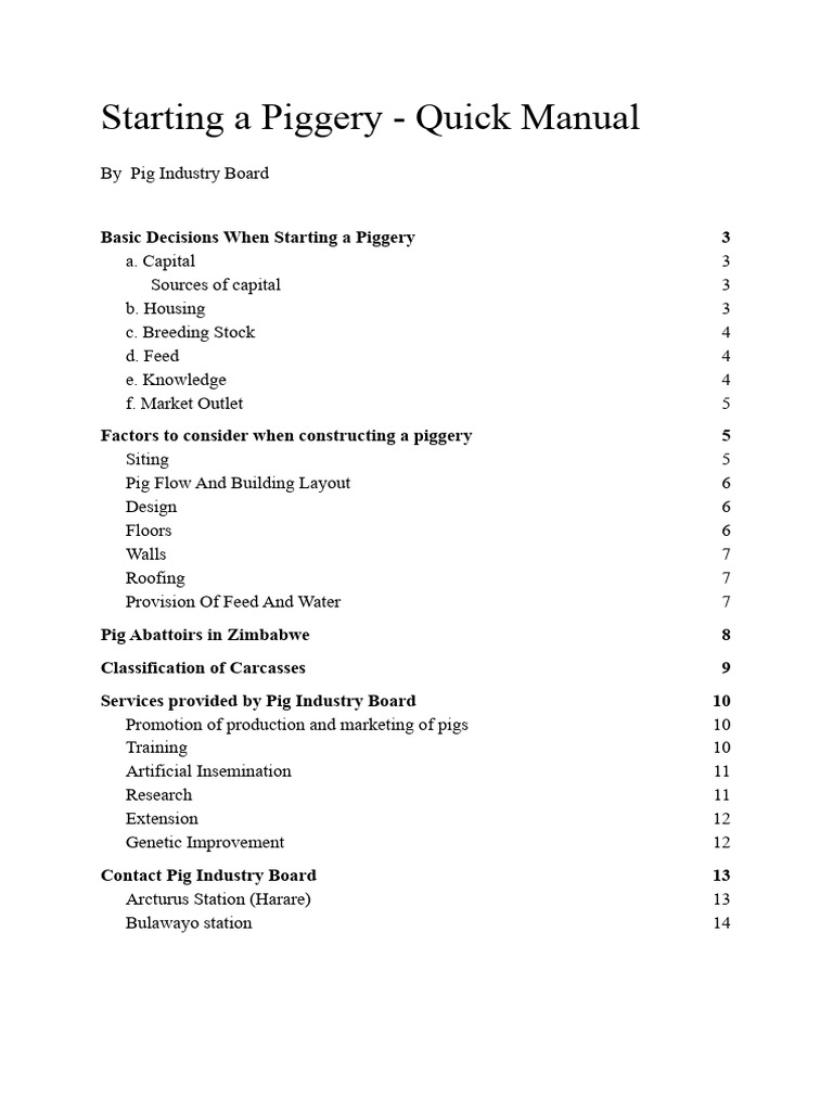 Starting A Piggery Pig Industry Board | PDF | Pig
