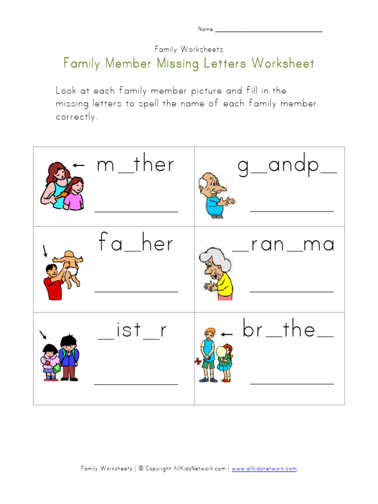 Family Missing Letters Worksheet | PDF