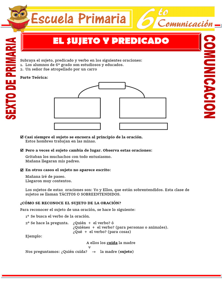 Ejercicios de Sujeto y Predicado 6° Primaria | PDF | Asunto (gramática ...