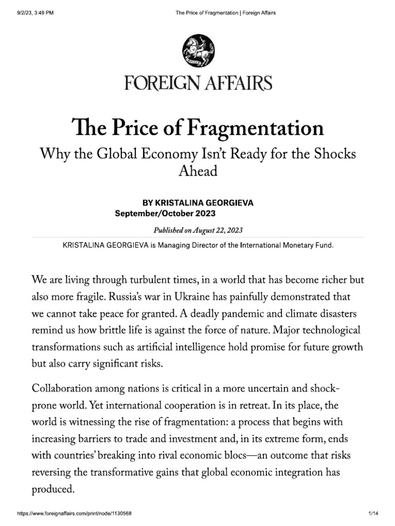 Reading 3. The Price of Fragmentation | PDF