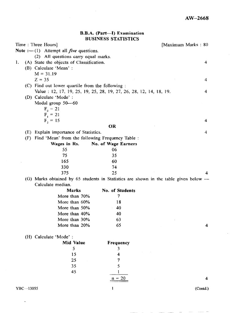 Bba Part 1 Business Statistics S 2019 | PDF | Cost Of Living ...