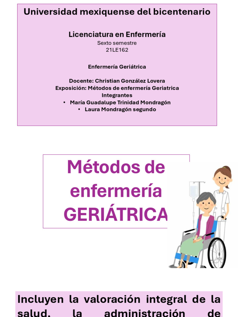 Métodos de Enfermería GERIÁTRICA | PDF | Enfermería | Vejez