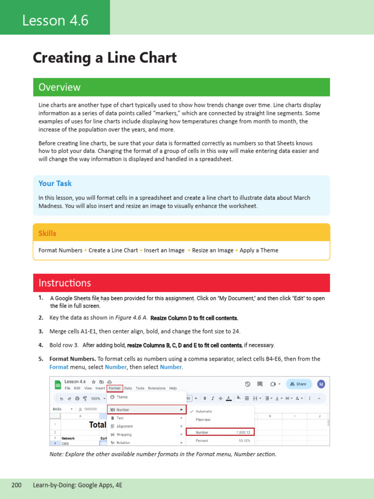 Lesson_4.6_-_Creating_a_Line_Chart | PDF | Spreadsheet | Chart