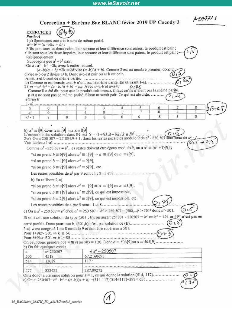 19 BACblanc MATH TC Abj1UPcody3 Corrige | PDF