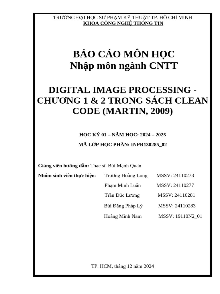 Cd10. Digital Image Processing - Chương 1 & 2 Trong Sách Clean Code ...