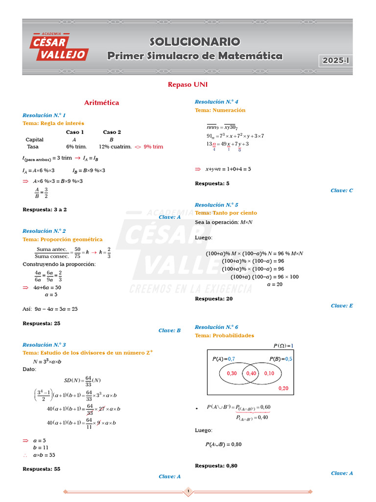 1 - Sol - Mat - Repaso UNI - 2025 | PDF | Conceptos matemáticos | Geometría euclidiana
