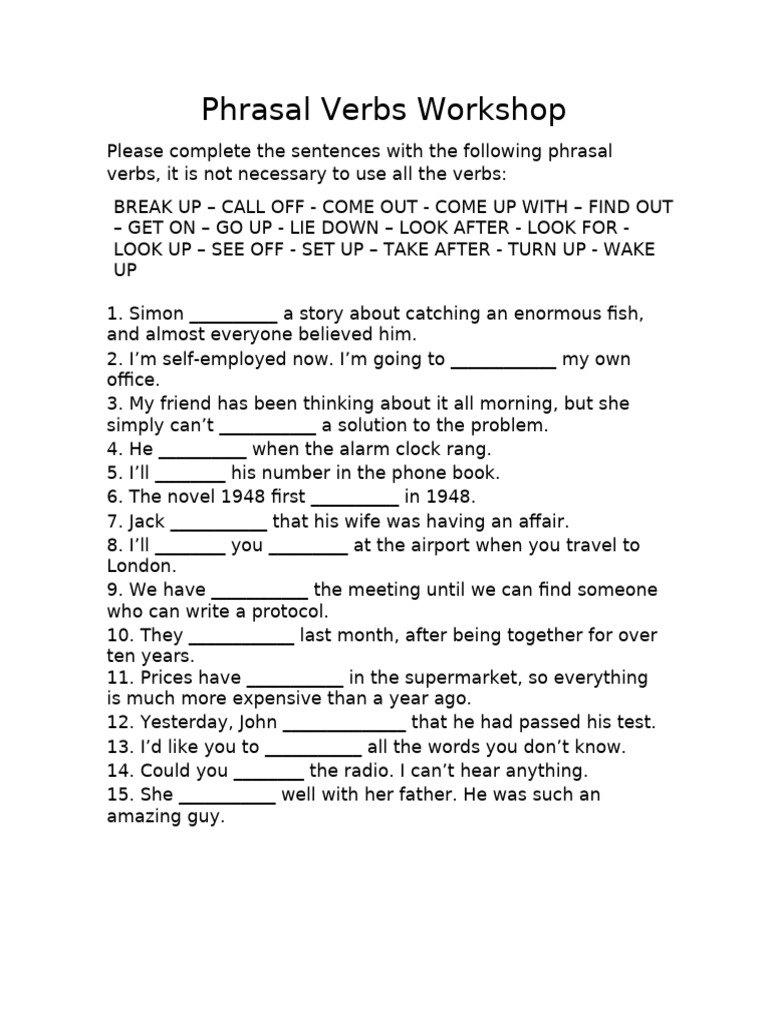 Phrasal Verbs Workshop | PDF