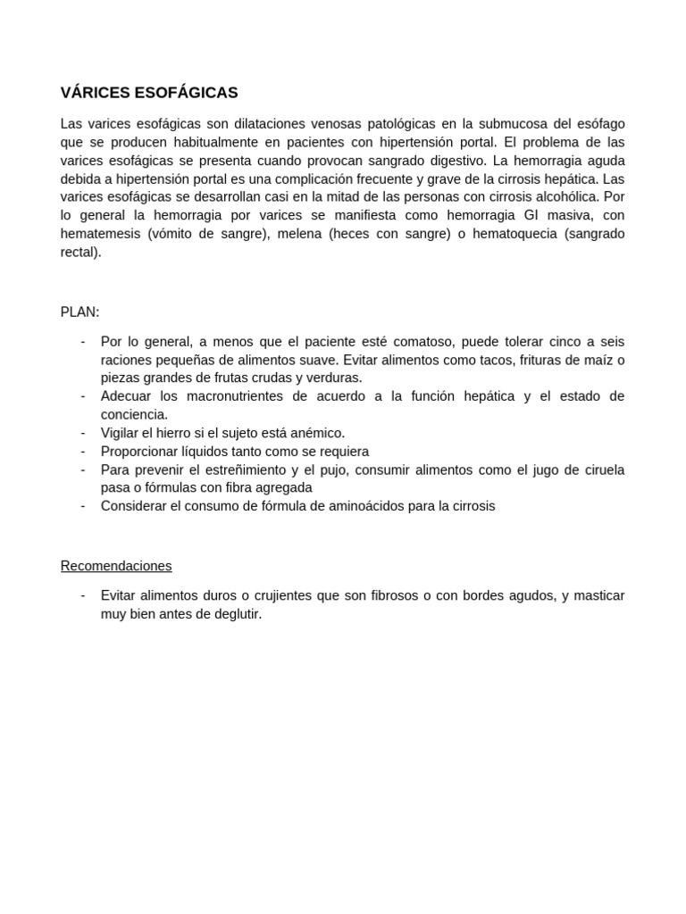 Dieta Varices Esofagicas | PDF