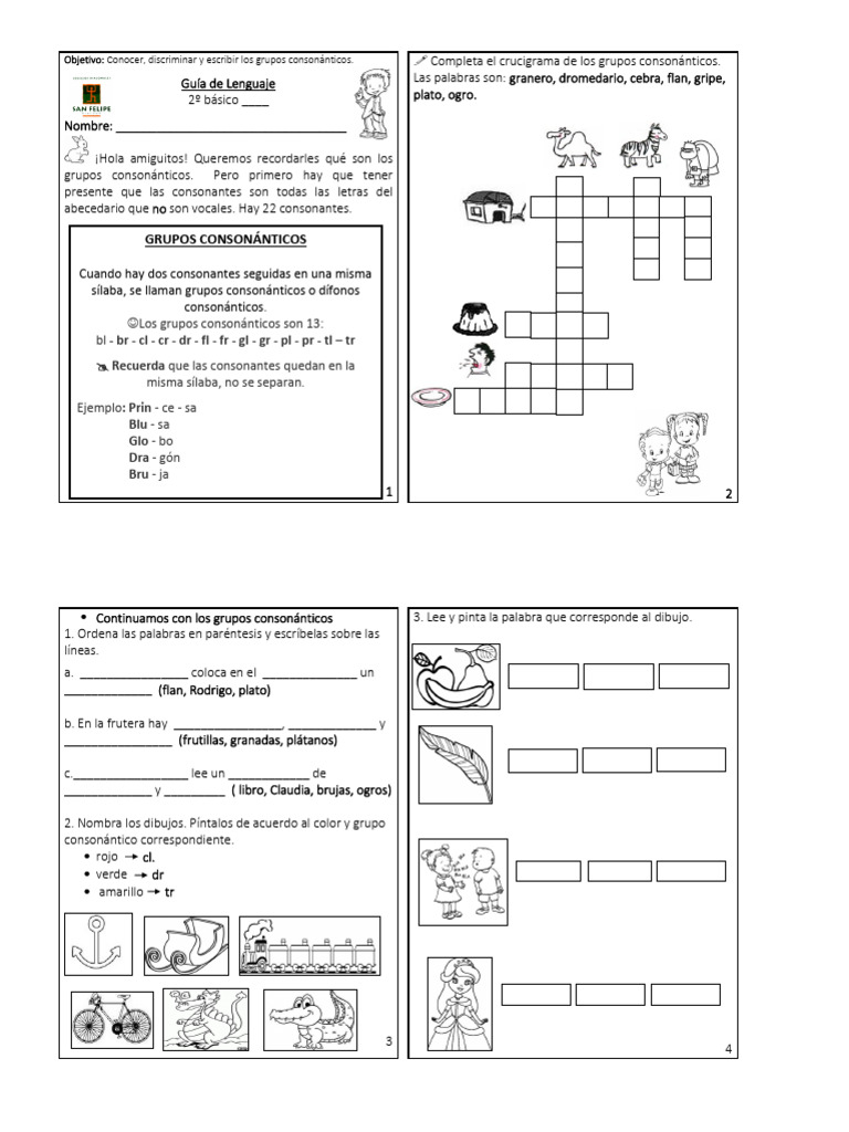Guía de Grupos Consonánticos 2º Básico | PDF