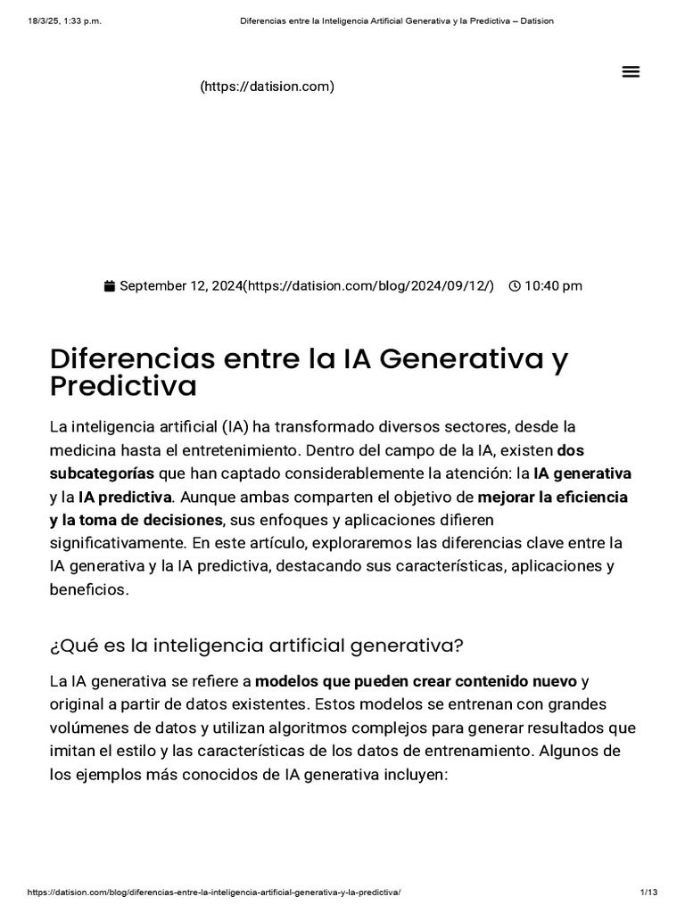 Diferencias entre la Inteligencia Artificial Generativa y la Predictiva ...