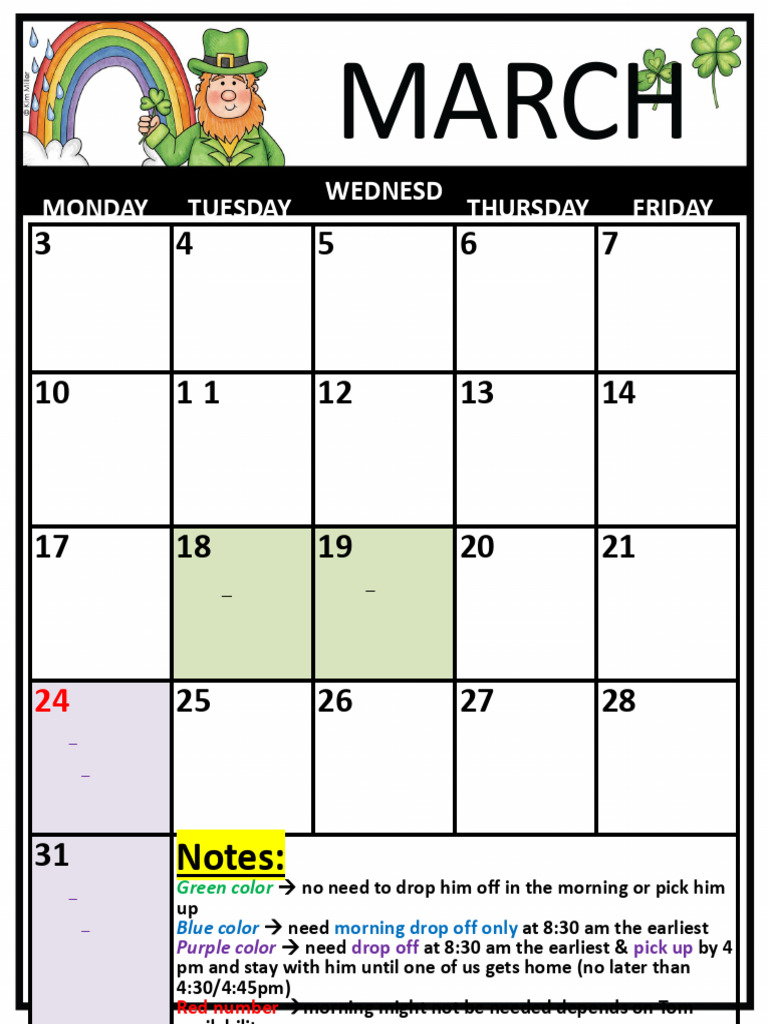 Sawyer's Weekly Drop-Off Schedule | PDF
