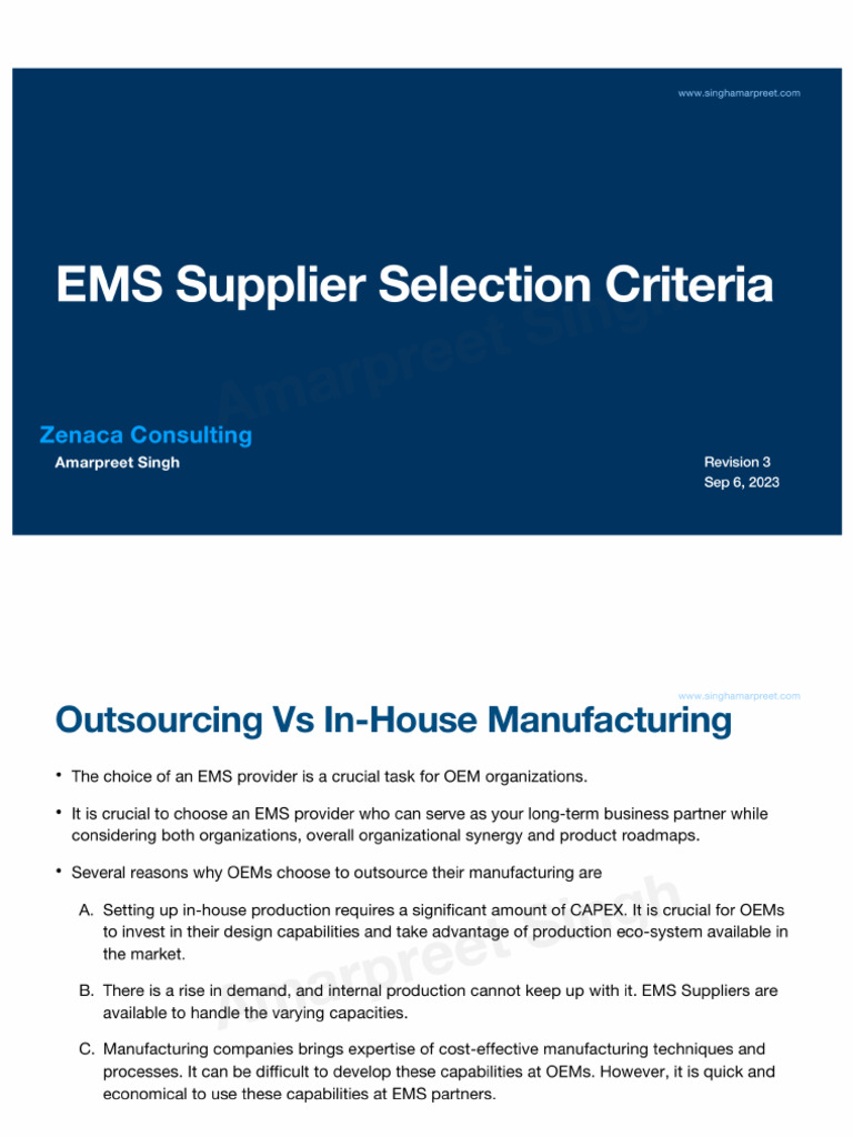 EMS Supplier Selection Criteria | PDF