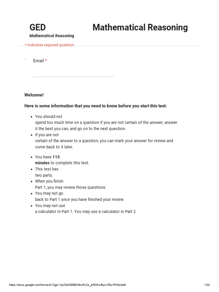 GED Math Practice Test Instructions | PDF | Area