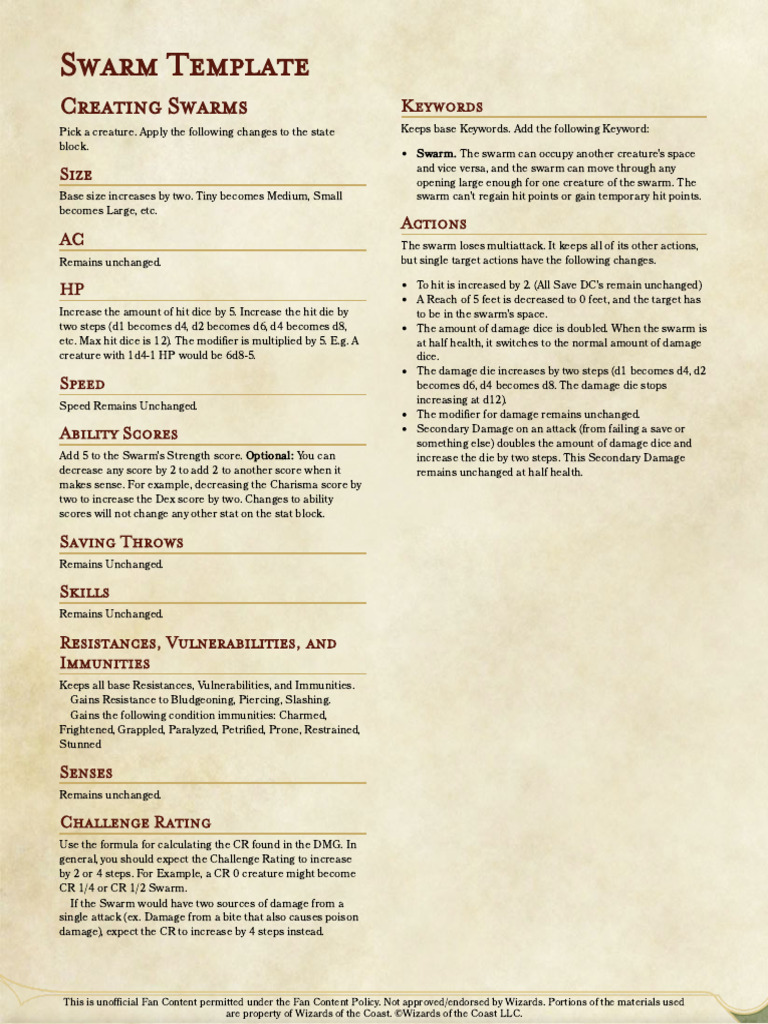 Swarm Template - GM Binder | PDF | Role Playing | Gaming
