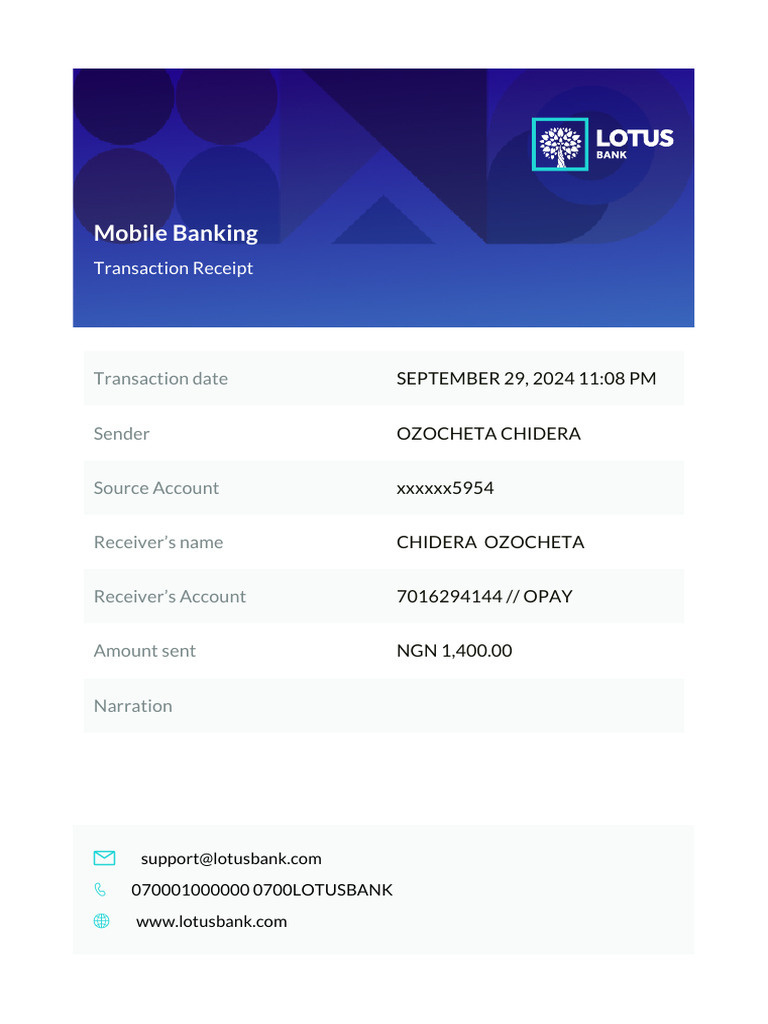 Lotus Bank - Transaction Receipt | PDF