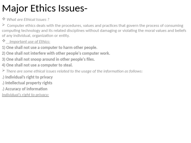 Major Ethics Issues | PDF