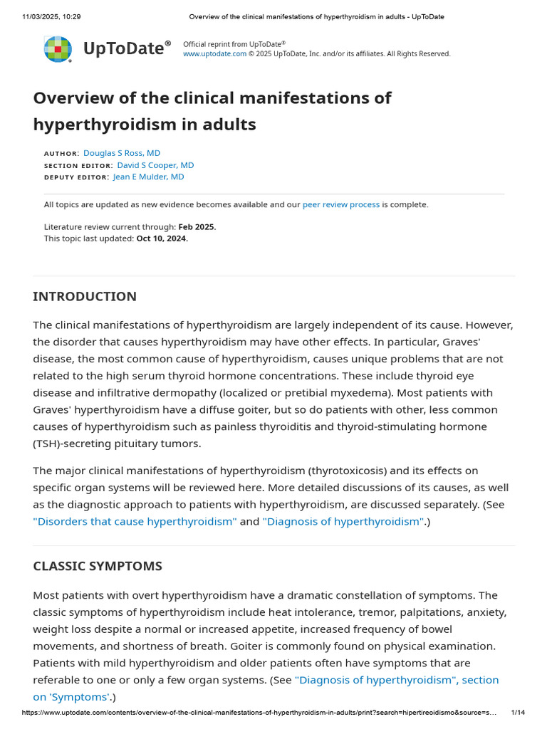 Overview of the clinical manifestations of hyperthyroidism in adults ...