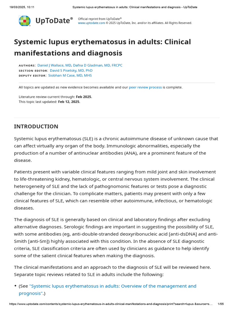 Systemic Lupus Erythematosus in Adults - Clinical Manifestations and Diagnosis - UpToDate | PDF ...