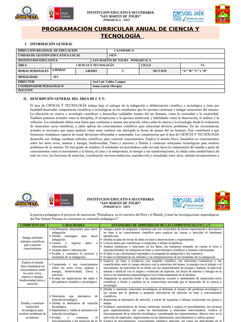 Programacion Curricular 2° | PDF | Enseñando | Aprendizaje