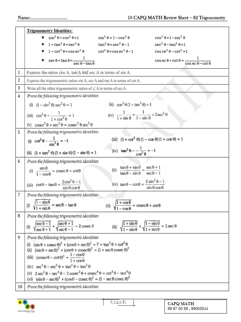 10 CAPQ Math RS-83 2024 Trigonometry | PDF