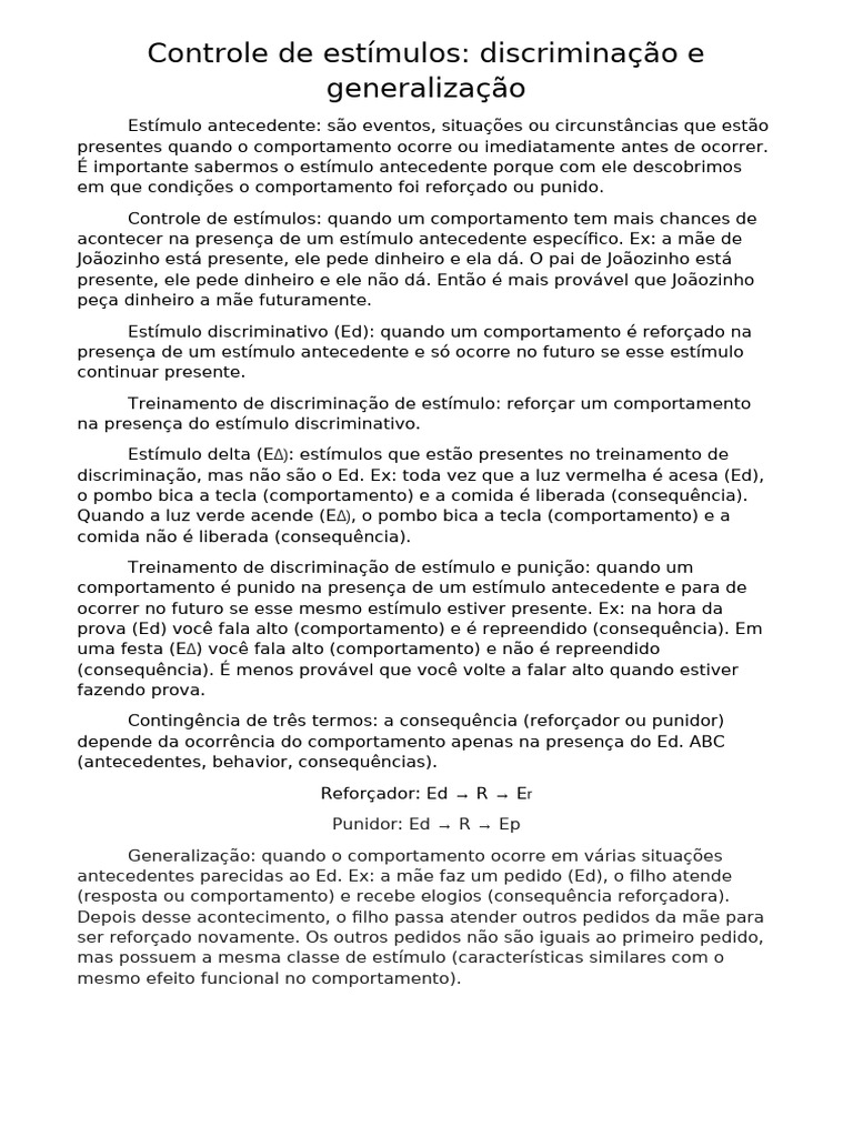Resumo Aula 7 - Controle de Estímulos | PDF | Comportamento | Ciências ...