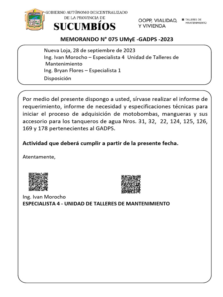 Memorando 075- UMyE-GADPS-2023-signed-signed | PDF