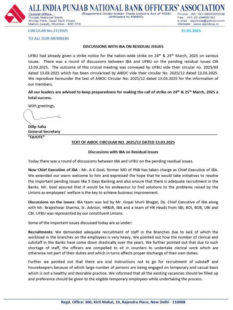 17 2025 Aiboc Letter On Discussions With Iba On Residual Issues | PDF ...