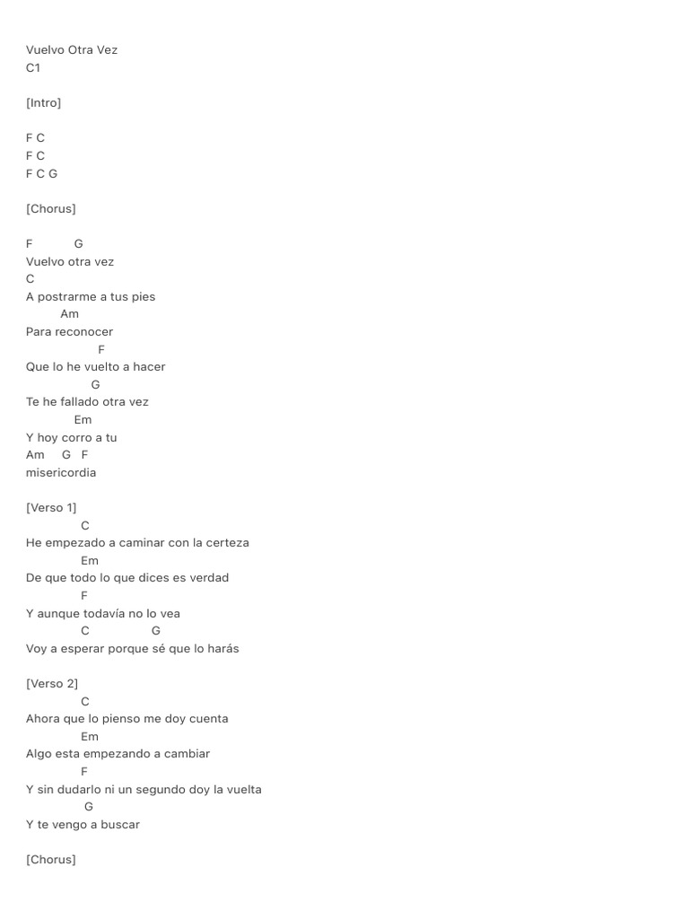 Vuelvo Otra Vez: Letra y Acordes | PDF