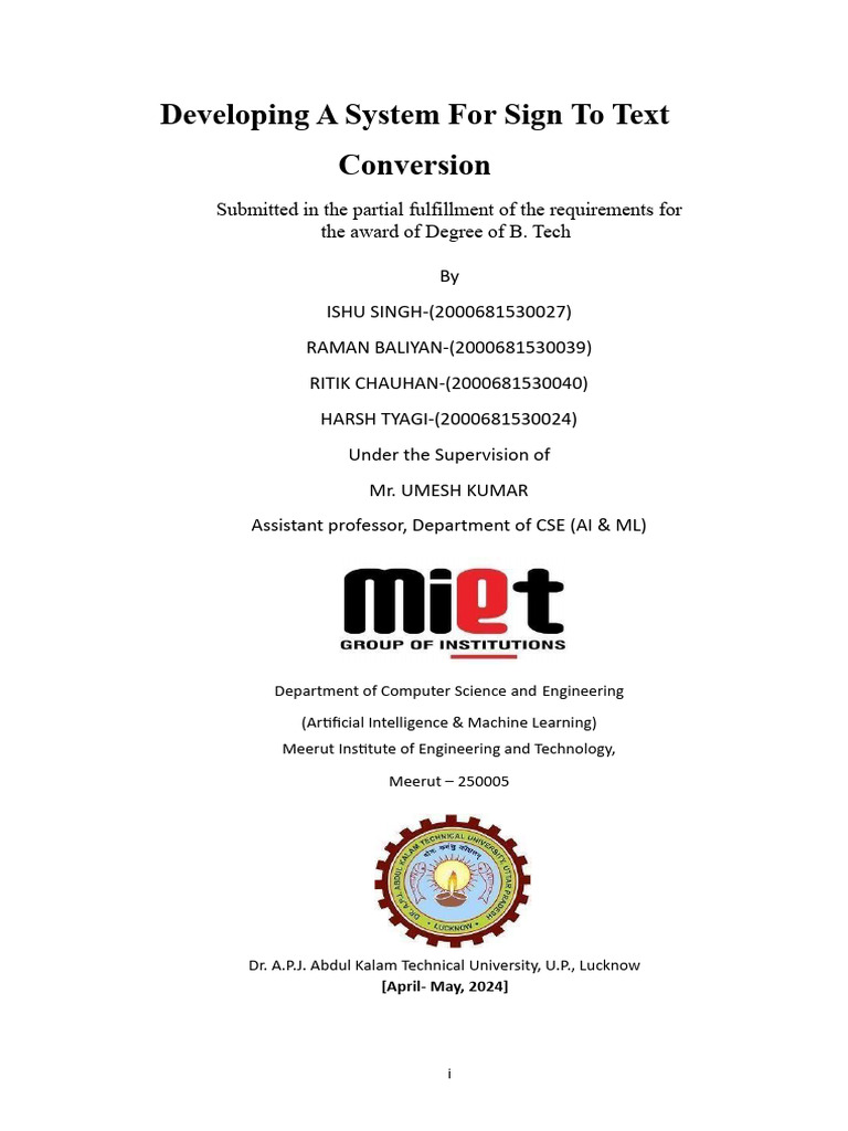 Project Report - Sign Language To Text Conversion..2 | PDF | Applied ...