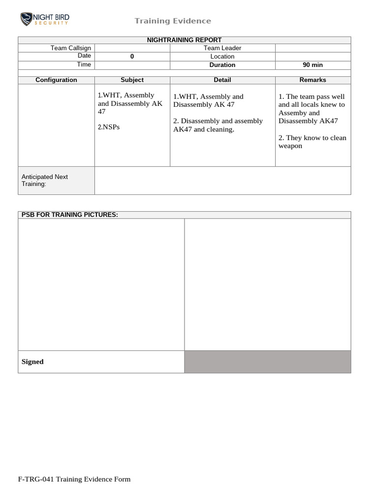 F-41 Training Evidence Form | PDF