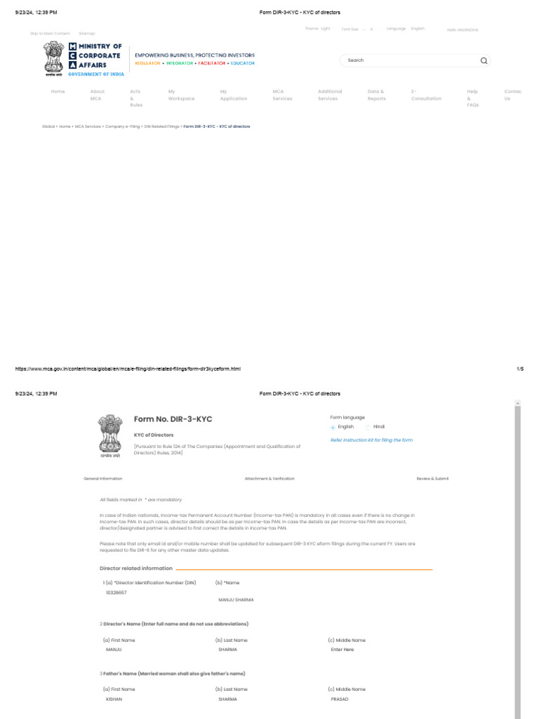 Form DIR-3-KYC - KYC of Directors | PDF | Applications Of Cryptography | Authentication