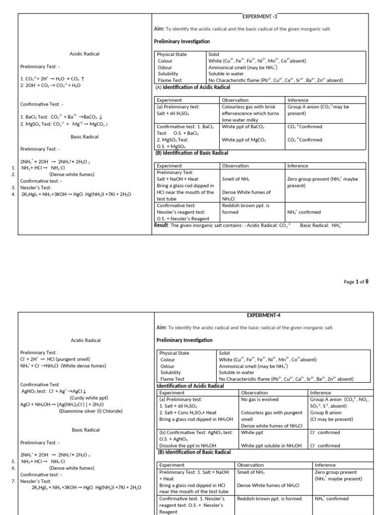 Identifying Acidic and Basic Radicals in Salts | PDF | Carboxylic Acid ...