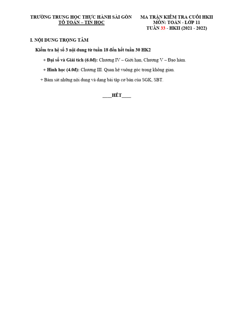 ĐỀ ÔN TẬP TOÁN 11 HK2 | PDF