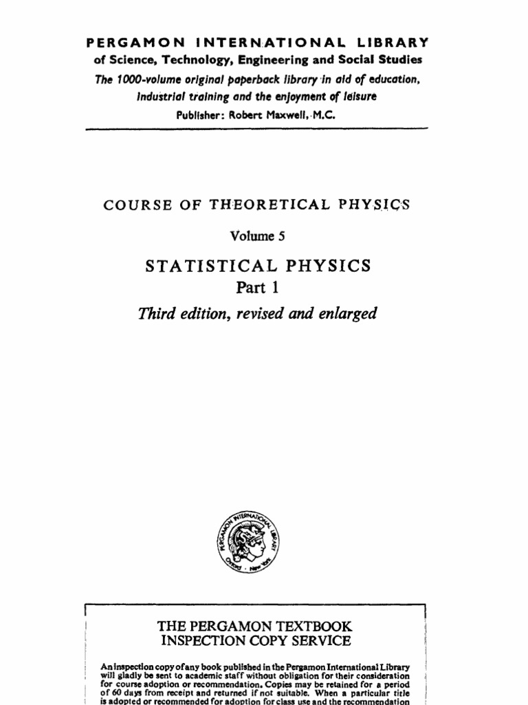 Vol 5 - Landau, Lifshitz - Statistical Physics Part 1 | PDF | Nature ...