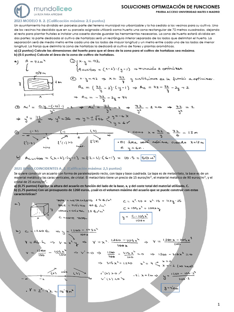 OPTIMIZACION DE FUNCIONES Soluciones | PDF | Triángulo