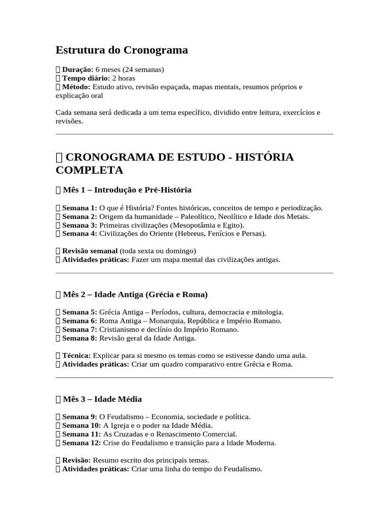 Estrutura do Cronograma - HISTÓRIA | PDF | História Antiga | Roma
