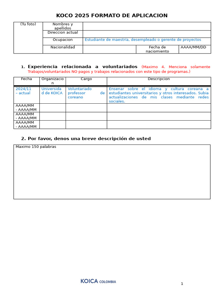 Koco 2025 Formato de Aplicacion | PDF
