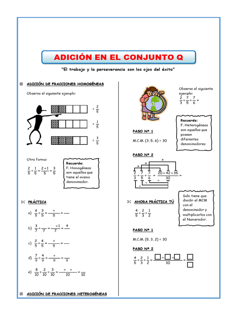 Adición de Fracciones: Ejercicios y Propiedades | PDF | Matemáticas ...